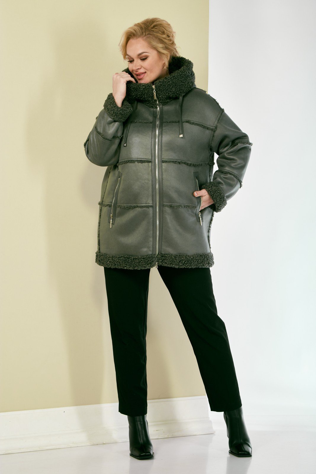 Дубленка 2137 олива Shetti купить - 7% скидка | в наличии